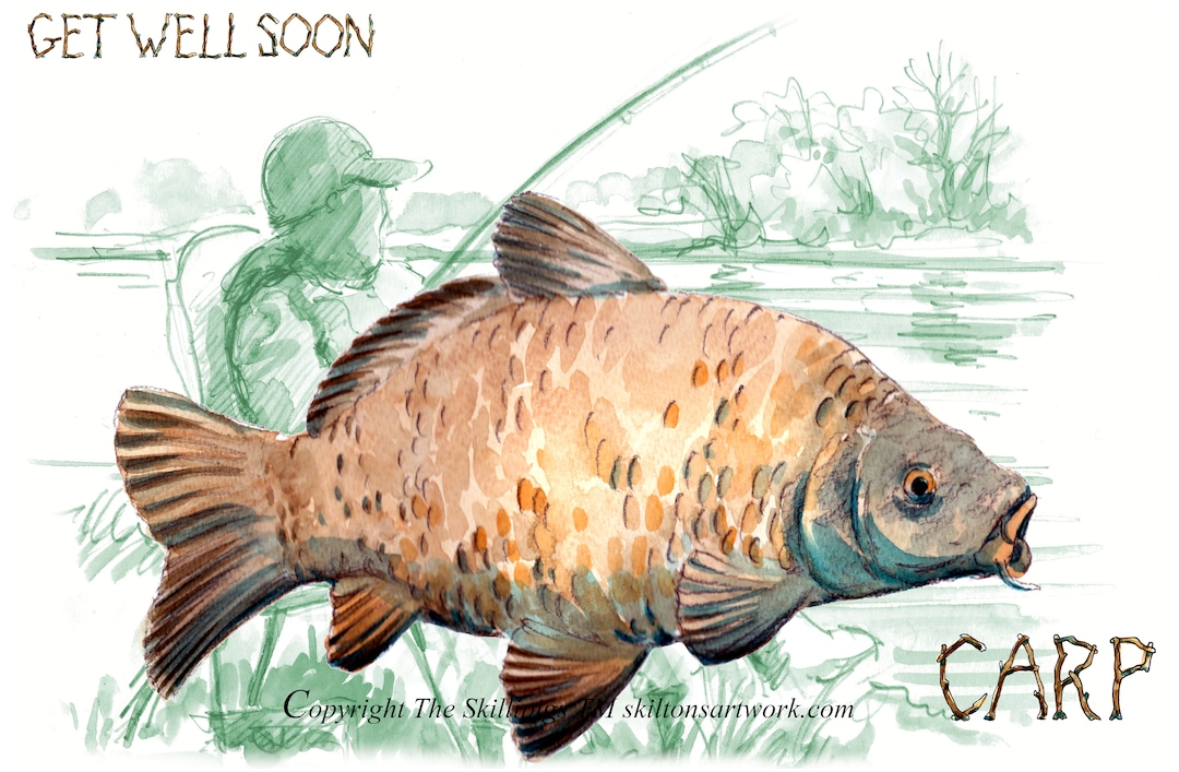3070 GET WELL SOON Card. for a Poorly Fisherman Angler With Rod on a ...