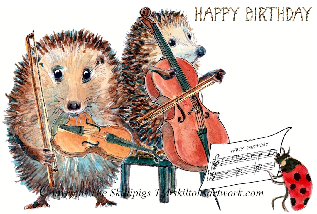 Violin and Cello Birthday Card. Happy Birthday Hedgehog Duo. Stringed ...