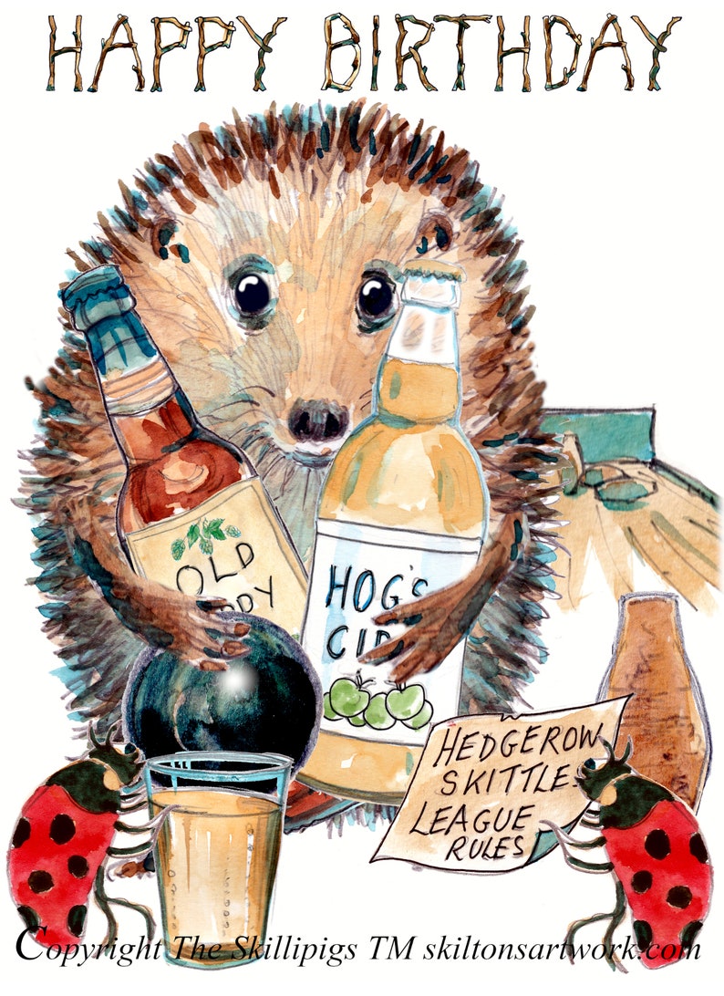3087 Skittles Game Happy Birthday Card, Beer and Cider Male Hedgehog ...