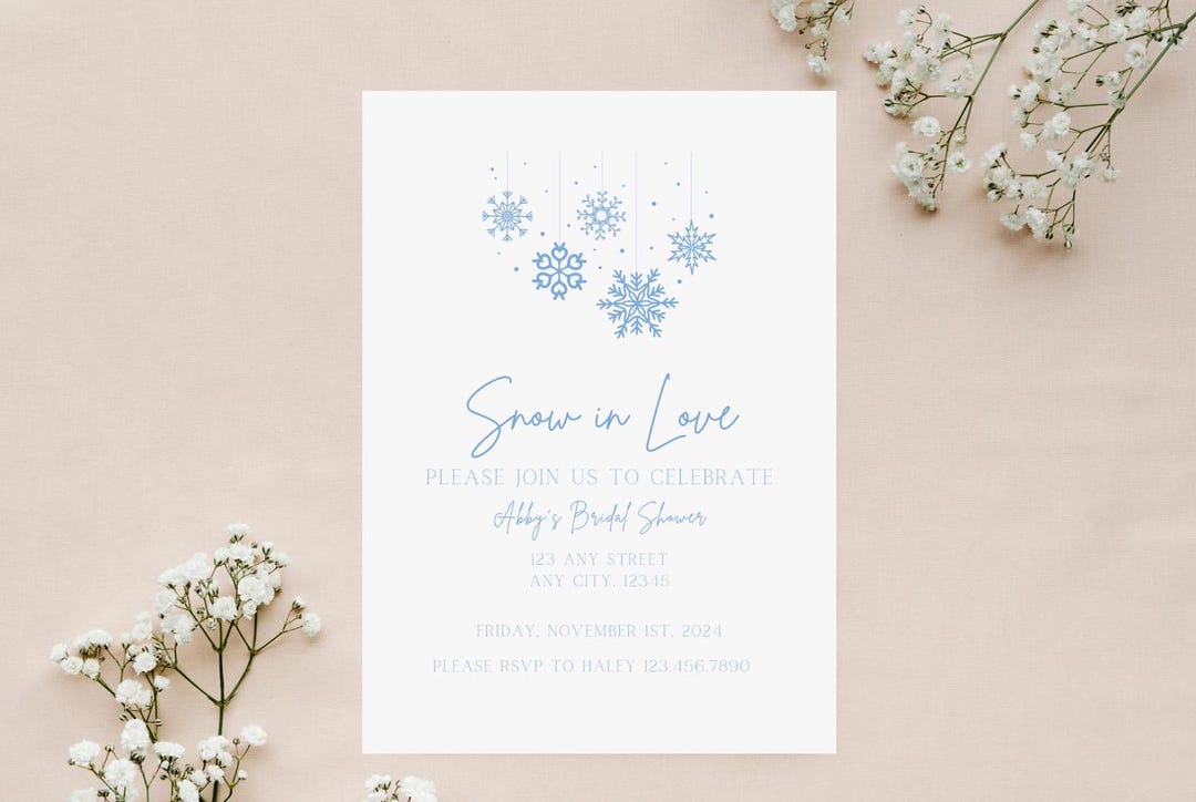 Snow in Love Bridal Shower Invitation, Canva Template Download, Bridal ...