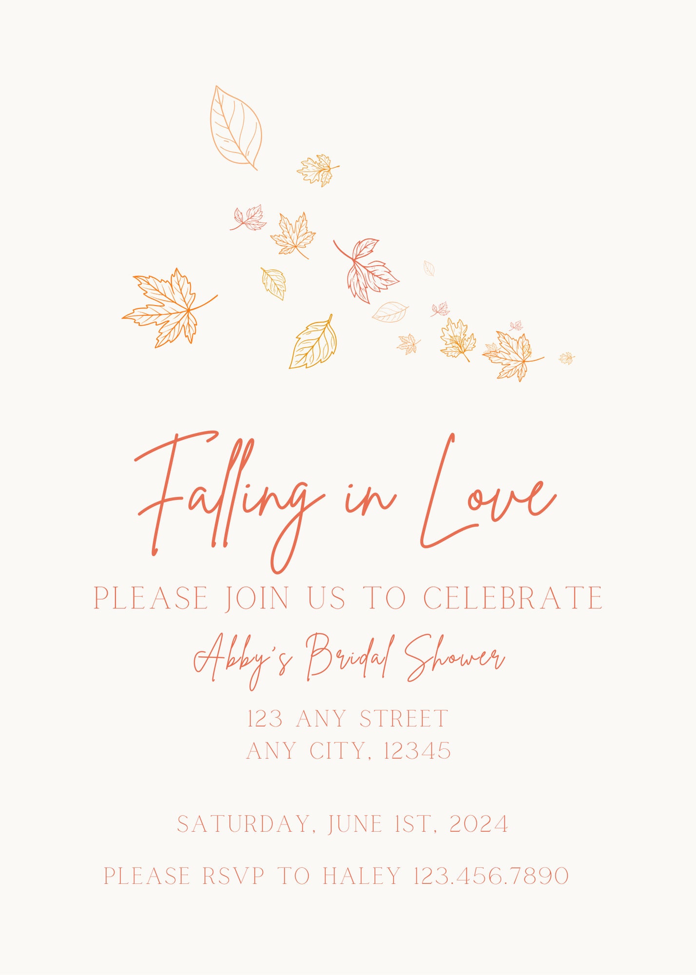 Falling in Love Bridal Shower Invitation, Canva Template Download ...