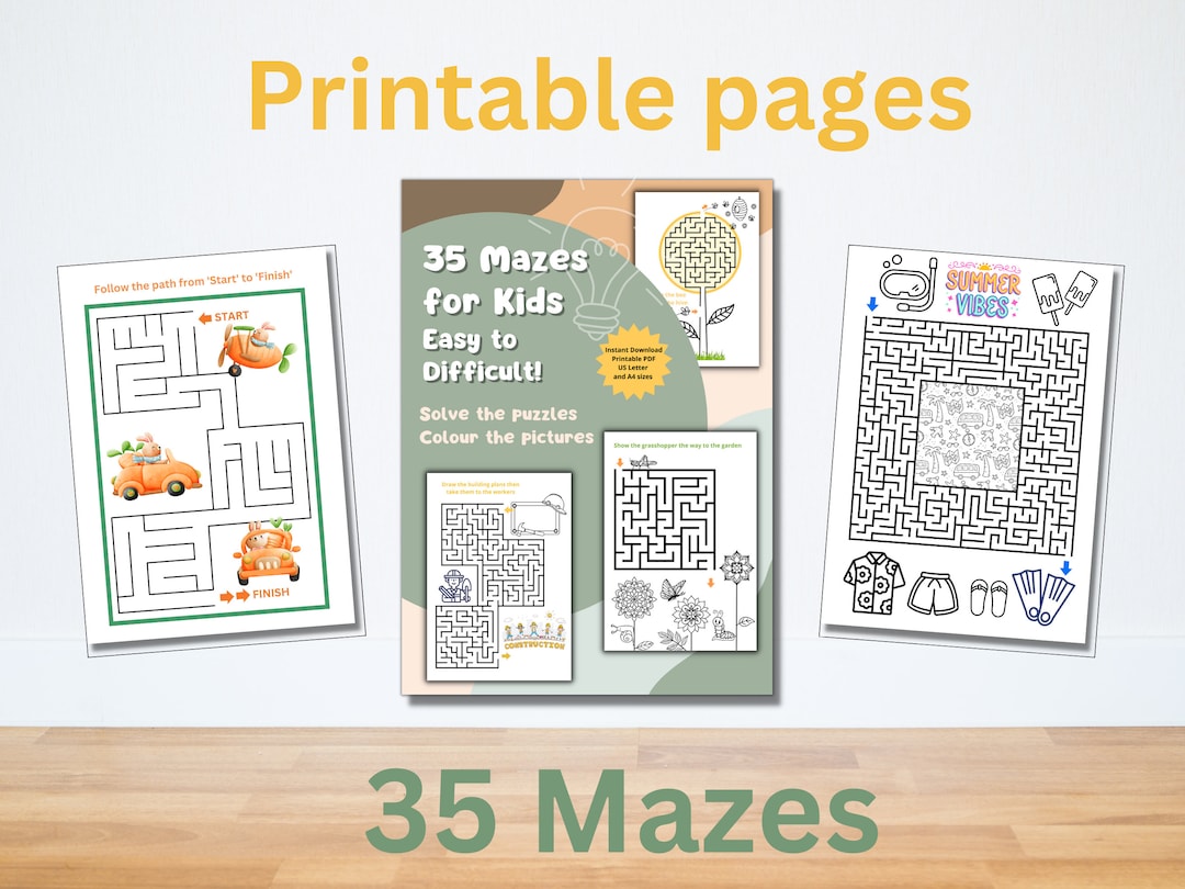 35 Mazes for Kids Novel Mazes and Engaging Pics to Colour. Variety of ...
