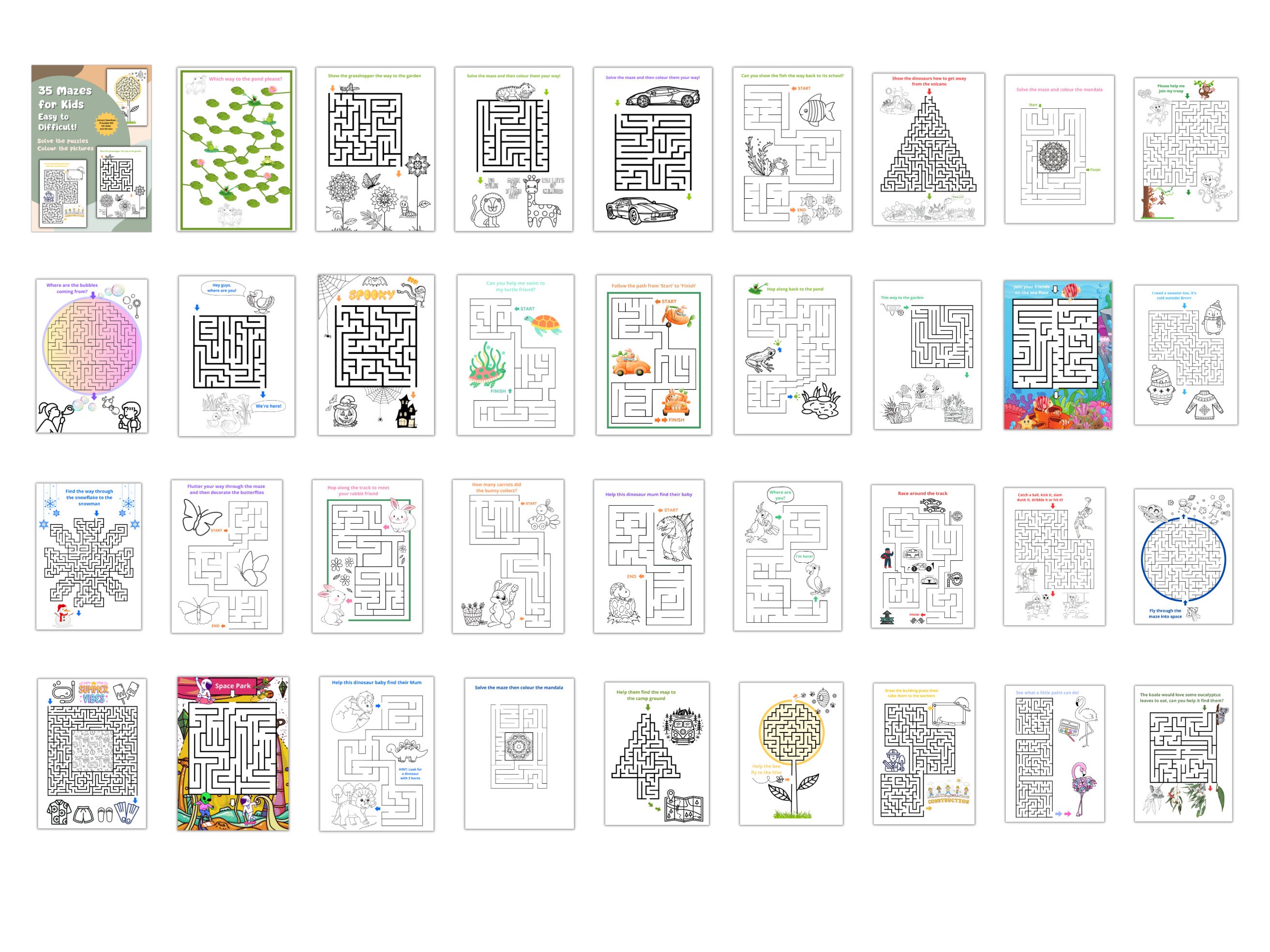 35 Mazes for Kids Novel Mazes and Engaging Pics to Colour. Variety of ...