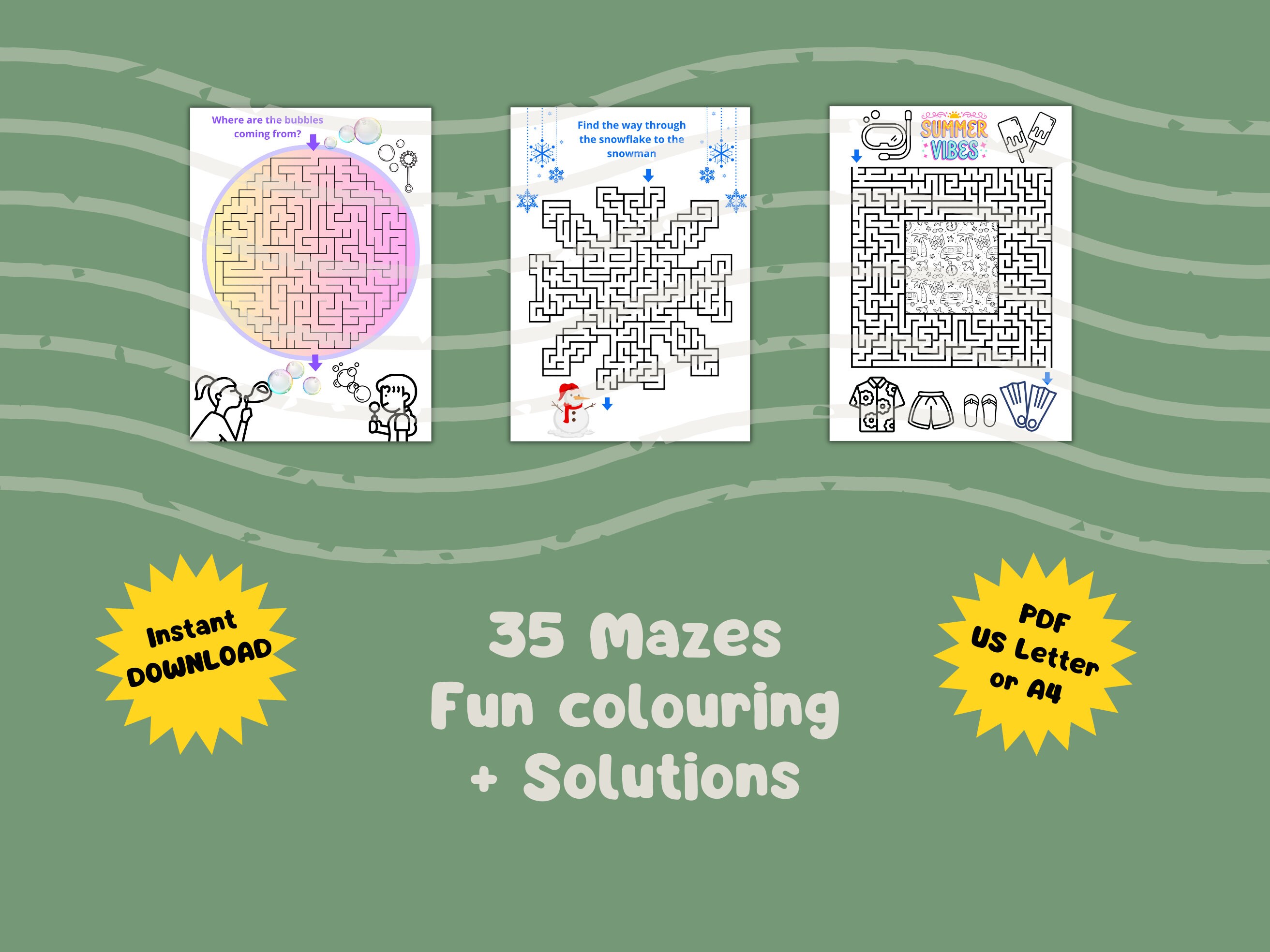 35 Mazes for Kids Novel Mazes and Engaging Pics to Colour. Variety of ...