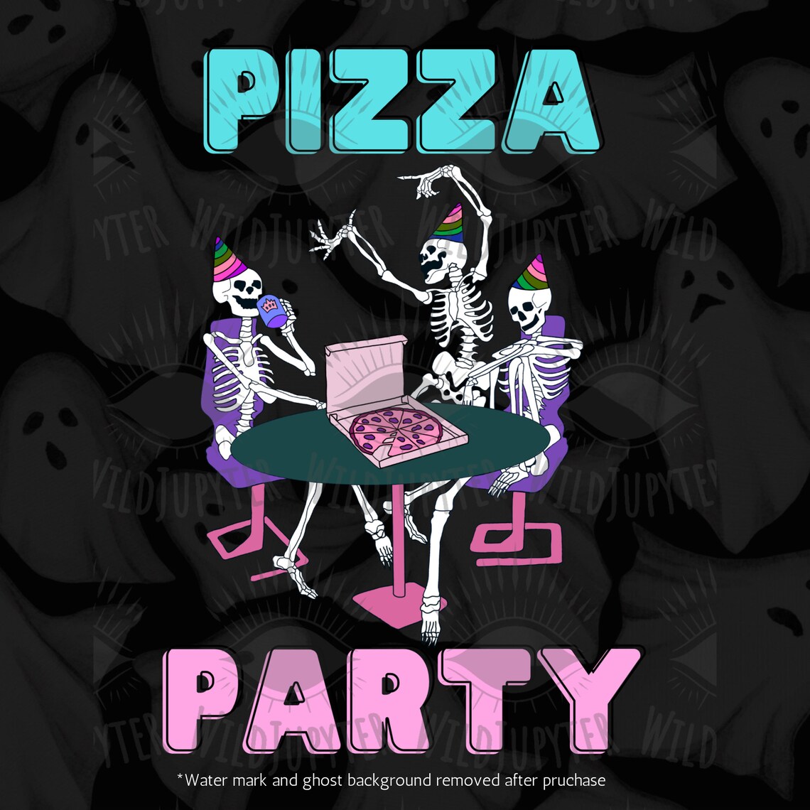 Skeleton Pizza Party Invitation Png, Halloween Png, Spooky Season Png ...