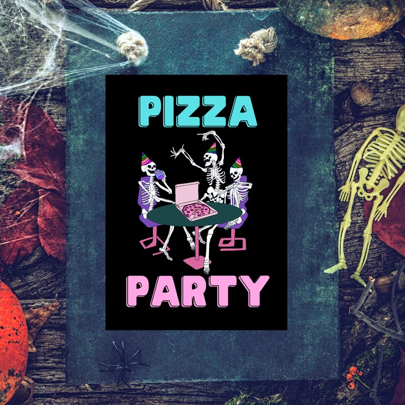Skeleton Pizza Party Invitation Png, Halloween Png, Spooky Season Png ...