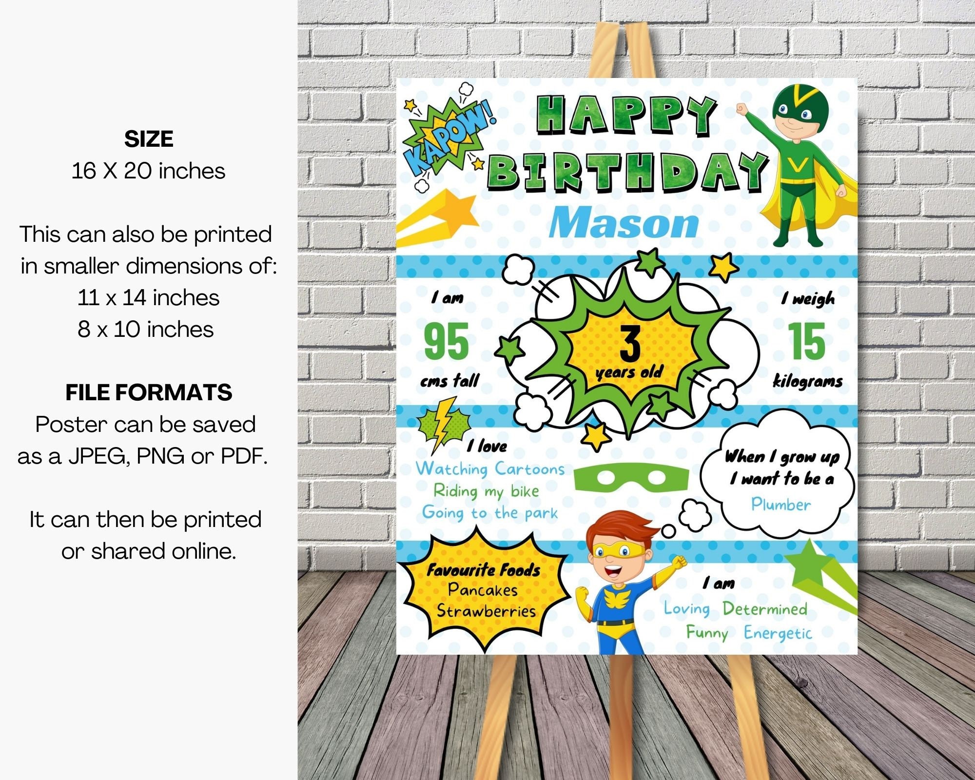 Editable Superhero Birthday Milestone Poster. Printable Kids Milestone ...
