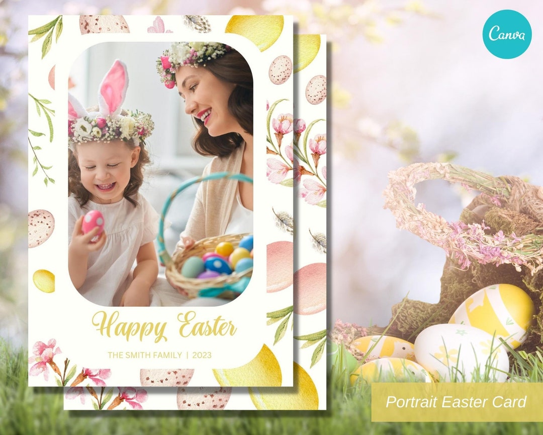 Editable Easter Card Template, Family Photo Card, Printable Easter ...