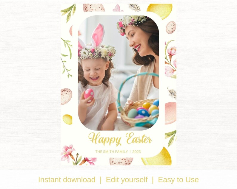 Editable Easter Card Template, Family Photo Card, Printable Easter ...