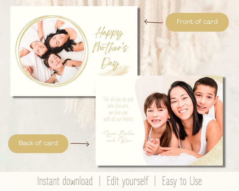 Editable Mother's Day Card Template, Happy Mothers Day Gift, Photo ...