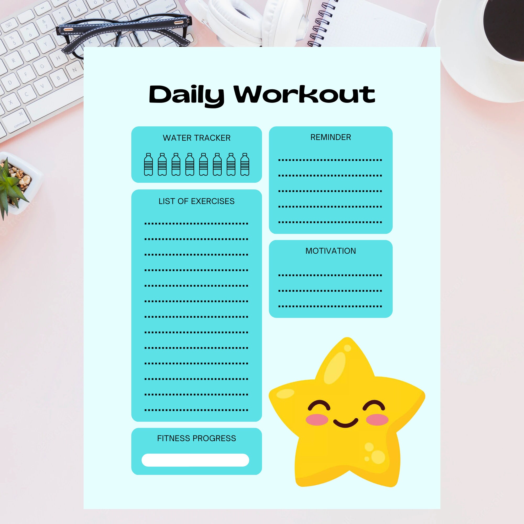 Cute Kawaii Daily Workout and Daily Water Tracker, Printable Habit ...