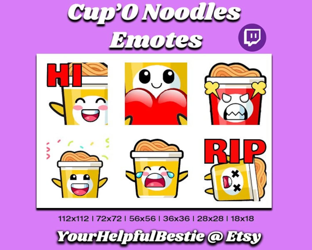 Cup of Noodles Kawaii Ramen Twitch Emotes for Streaming Wave Love Rage ...