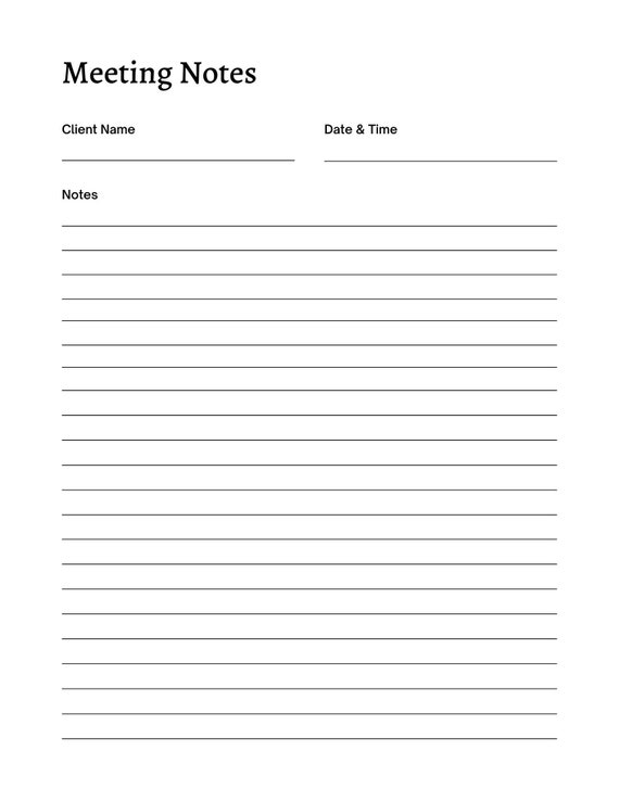 Meeting Notes Basic Client Intake Form Consultations - Etsy