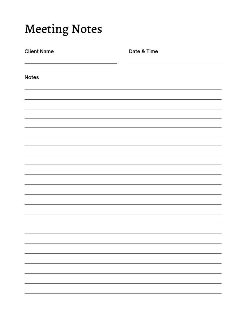 Meeting Notes Basic Client Intake Form Consultations - Etsy