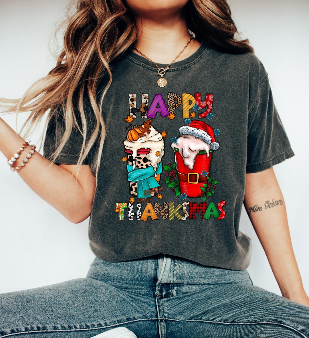 Comfort Colors Happy Thanksmas T-shirt, Thanksgiving Shirt, Funny X-mas ...
