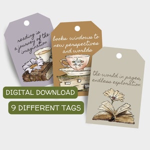 Printable Gift Tags for Book Gifts | Book Lover Gift Tags, Cottagecore ...