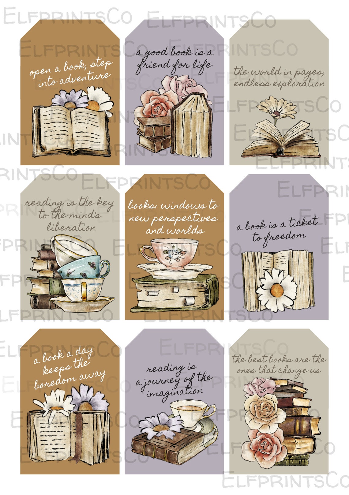 Printable Gift Tags for Book Gifts Book Lover Gift Tags, Cottagecore ...