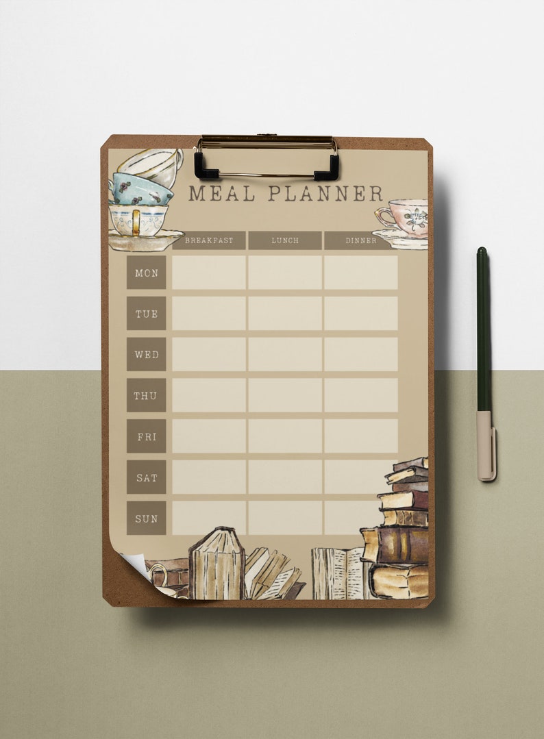 Light Academia Meal Planner Printable Meal Planner Weekly - Etsy
