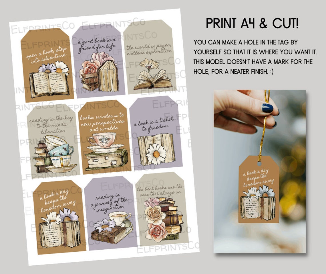 Printable Gift Tags for Book Gifts | Book Lover Gift Tags, Cottagecore ...
