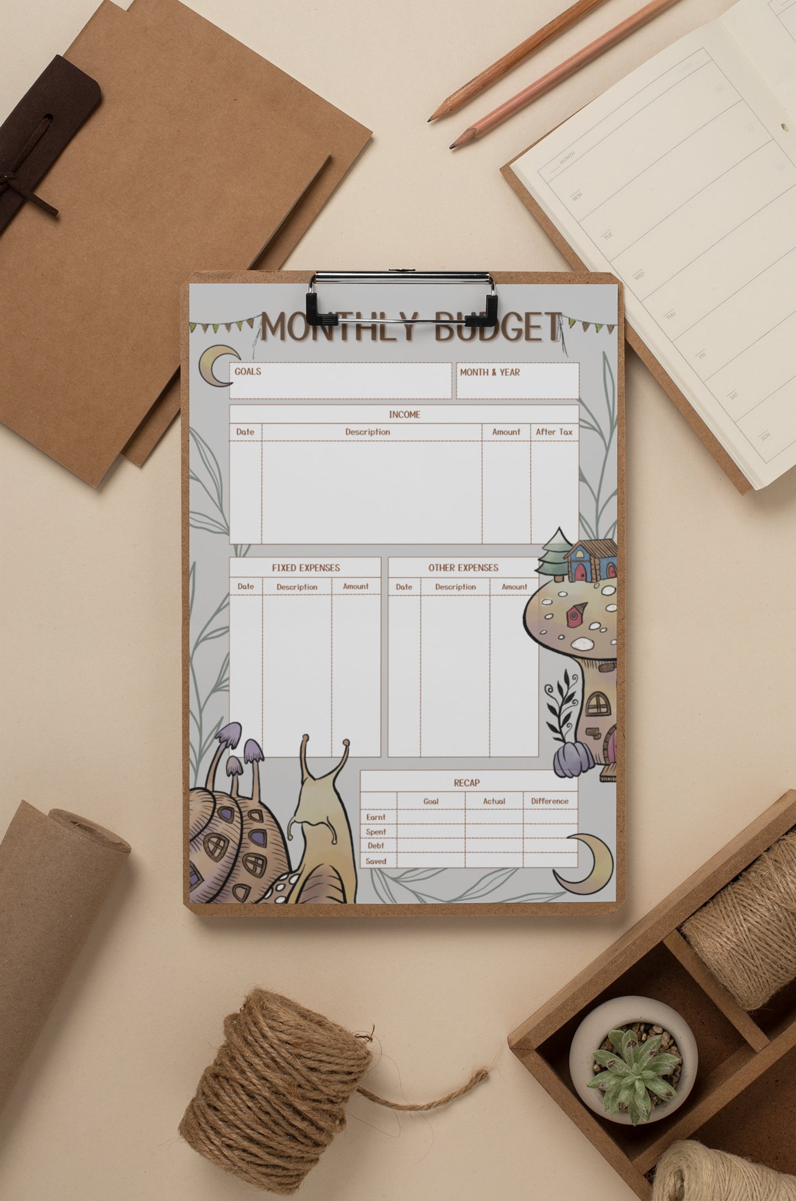 Goblincore Printable Monthly Budget Planner Forest Mushroom Budget ...