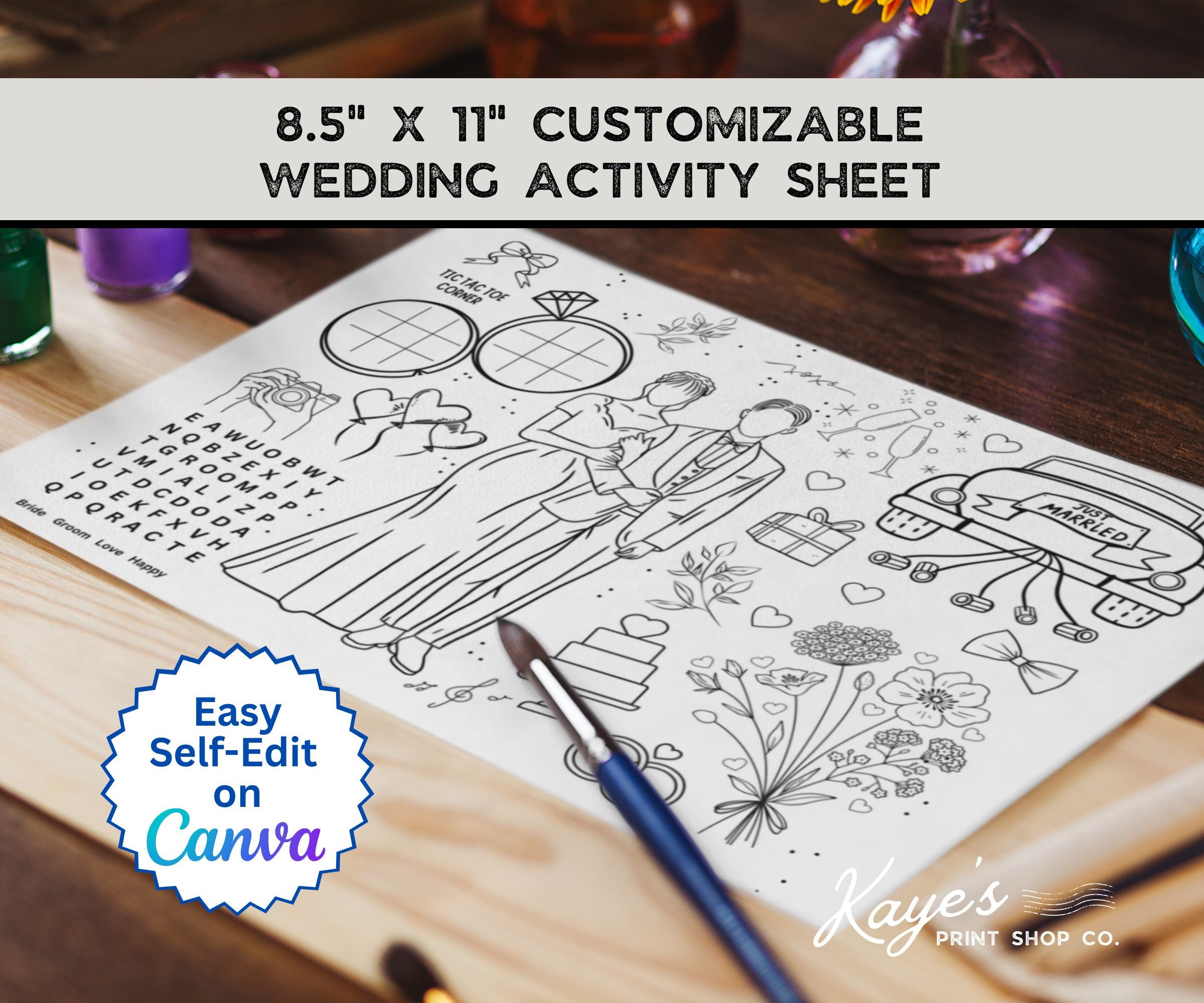Printable Wedding Activity Sheet 8.5x11 | Instant Download Wedding ...