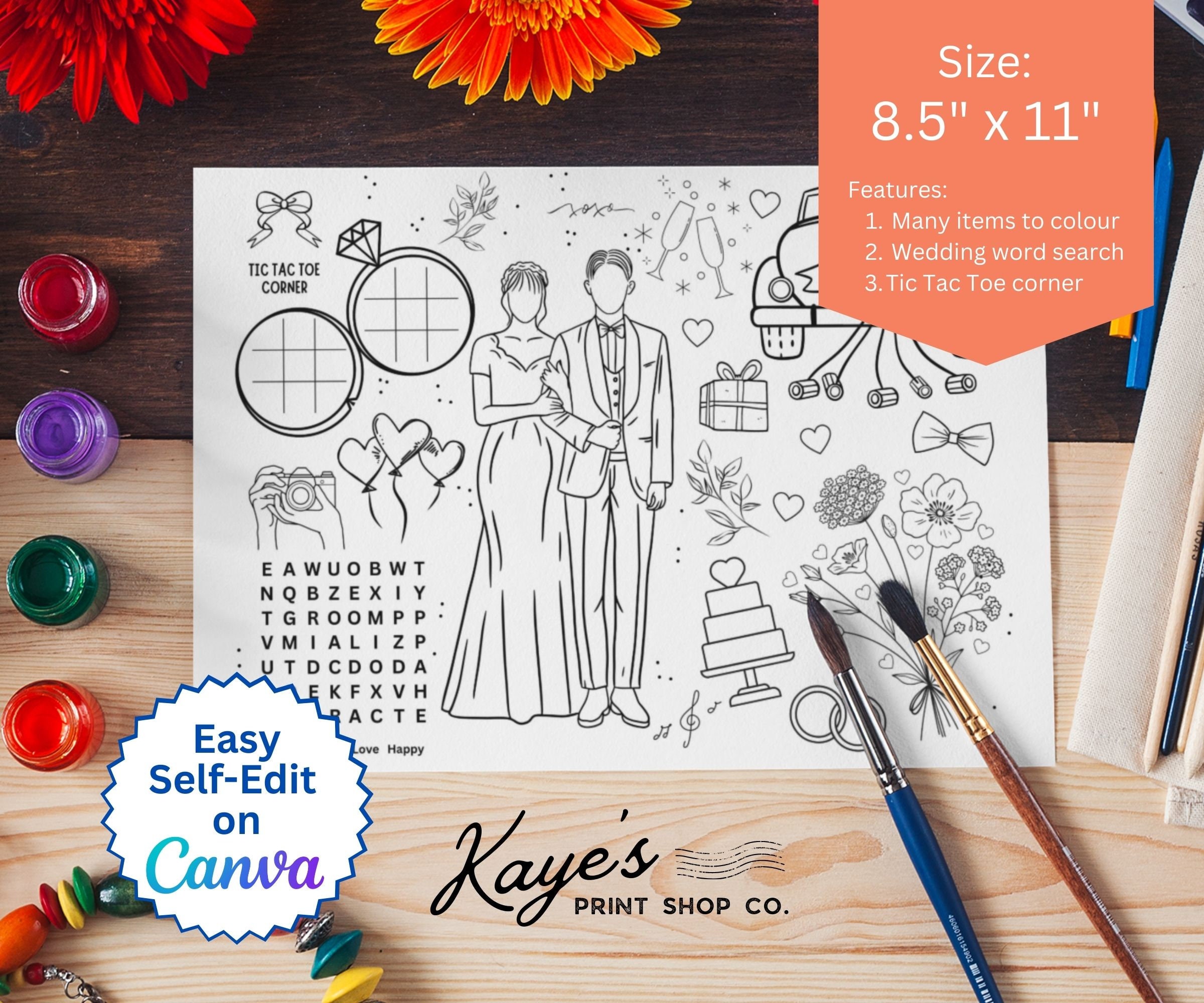 Printable Wedding Activity Sheet 8.5x11 | Instant Download Wedding ...
