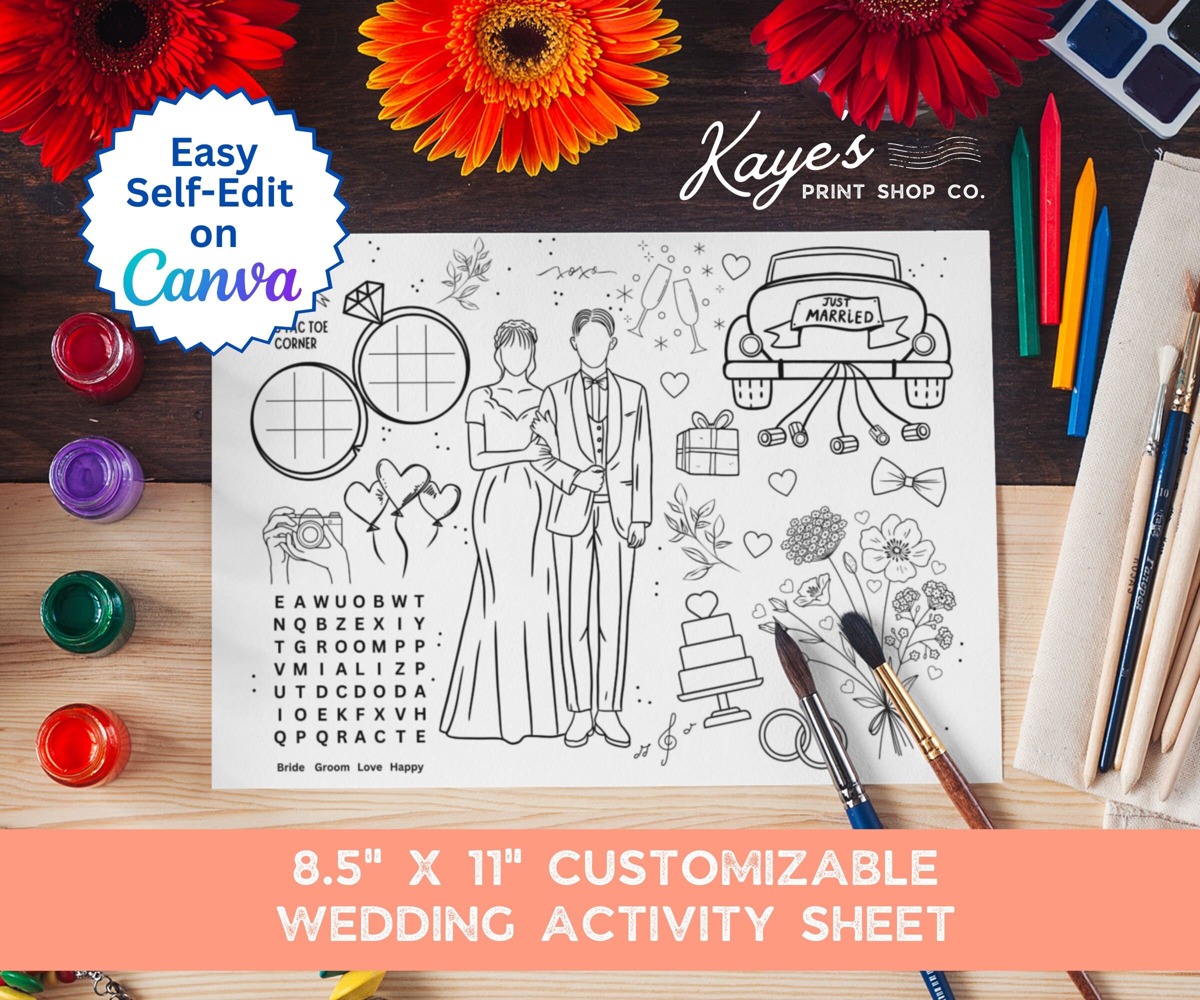 Printable Wedding Activity Sheet 8.5x11 | Instant Download Wedding ...