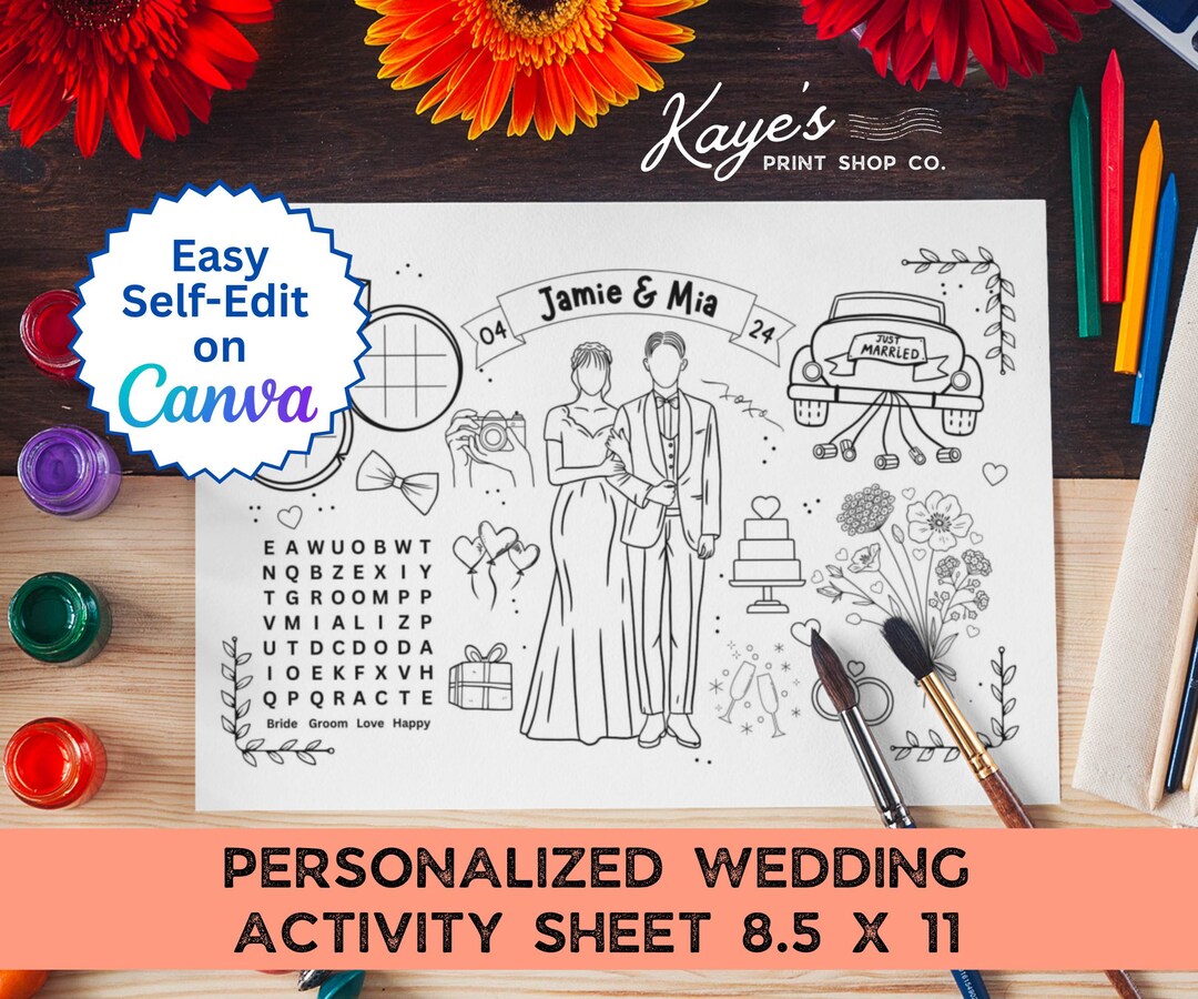 Printable Wedding Activity Sheet 8.5x11 | Instant Download Wedding ...