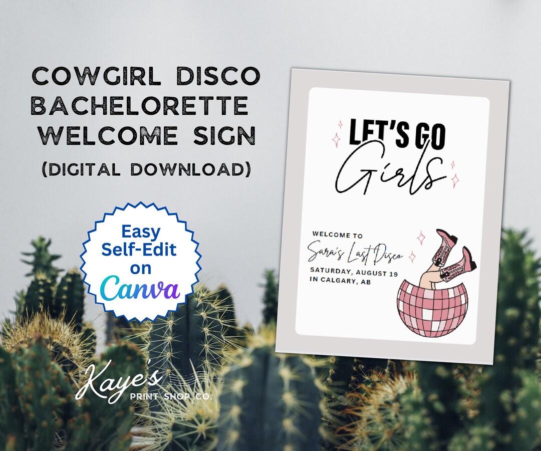 Disco Cowgirl Stagette Welcome Sign Template, Fully Customizable on ...