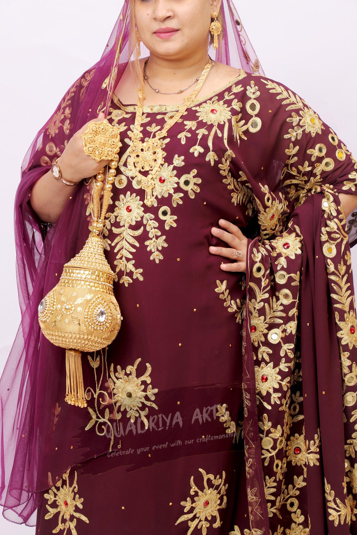 Burgundy Colour Luxury Handmade Chiffon Somali Dirac Dress Bridal & Party Wear Elegant Chiffon ...