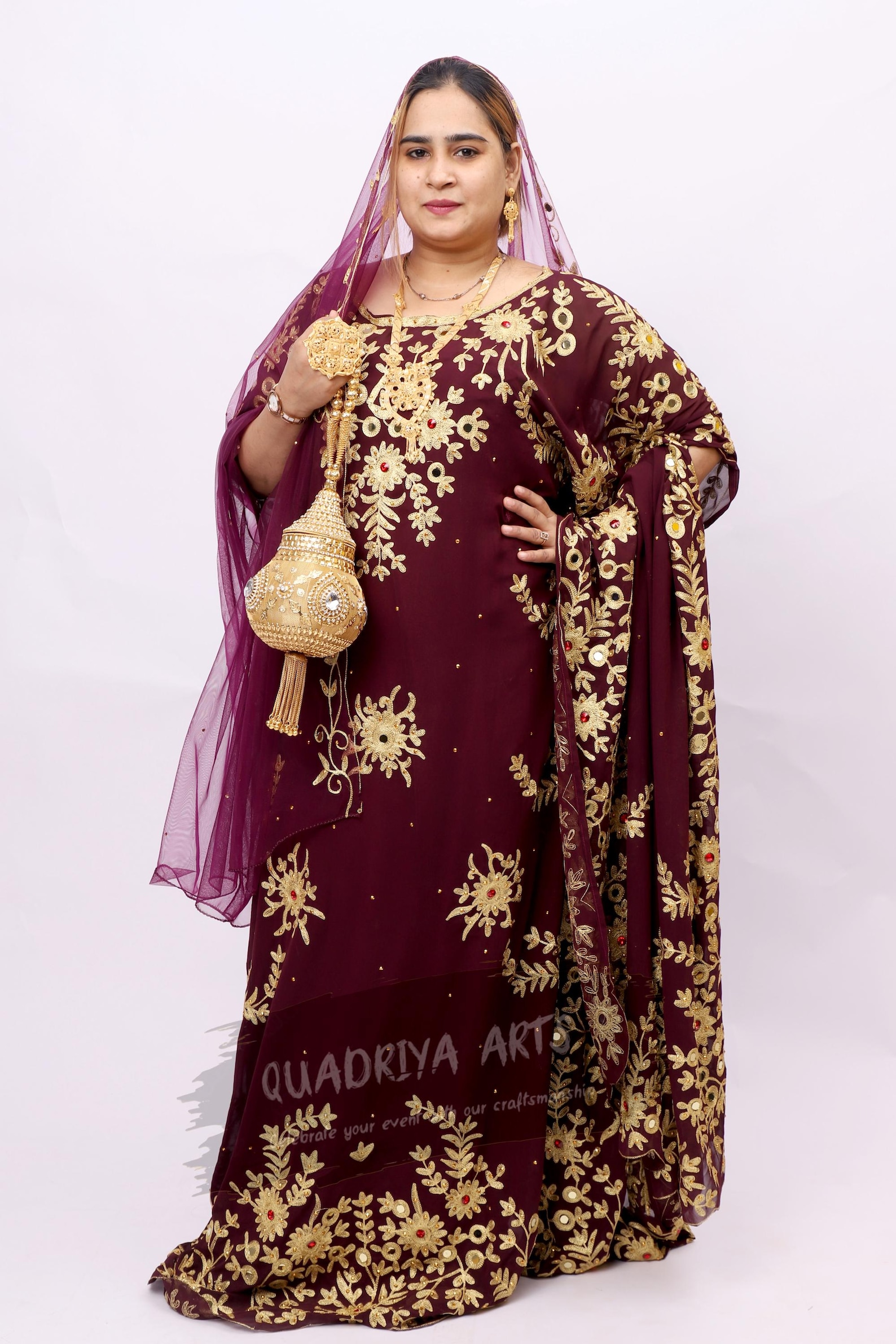Burgundy Colour Luxury Handmade Chiffon Somali Dirac Dress Bridal ...