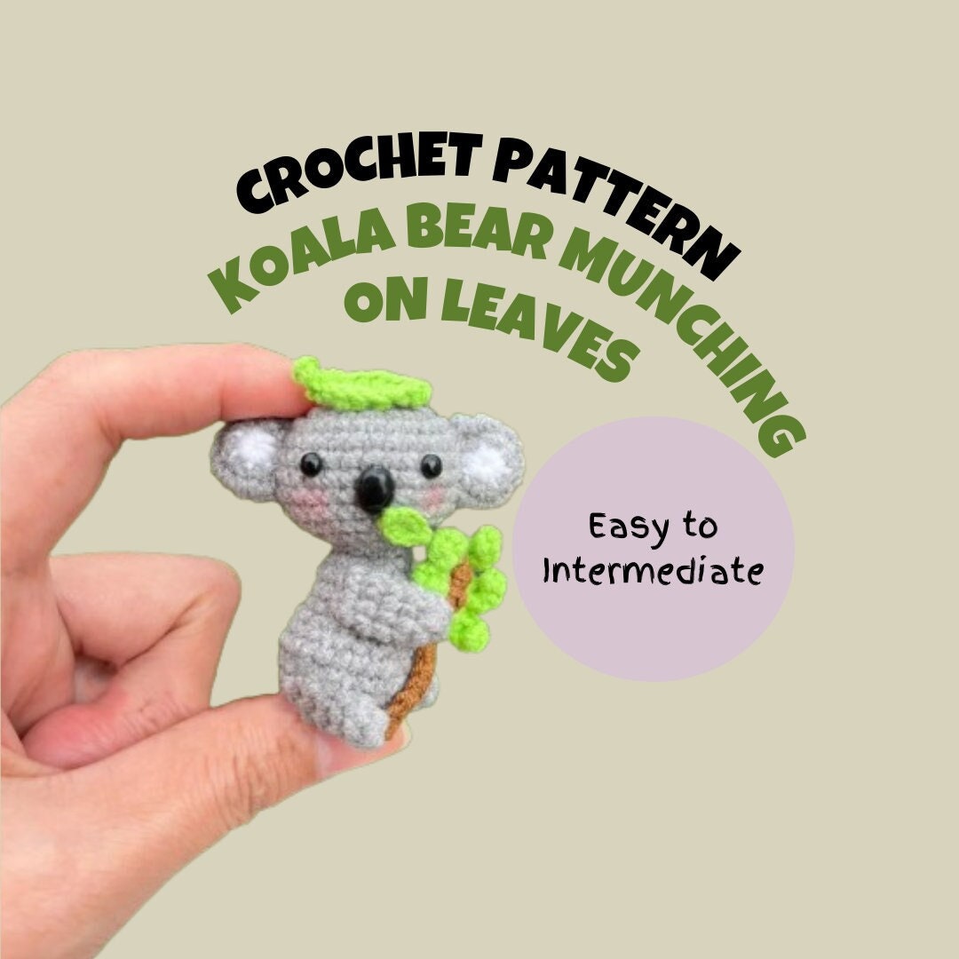 Koala Crochet Pattern Mini Koala Bear Hugging Branch and Eating Leaves ...