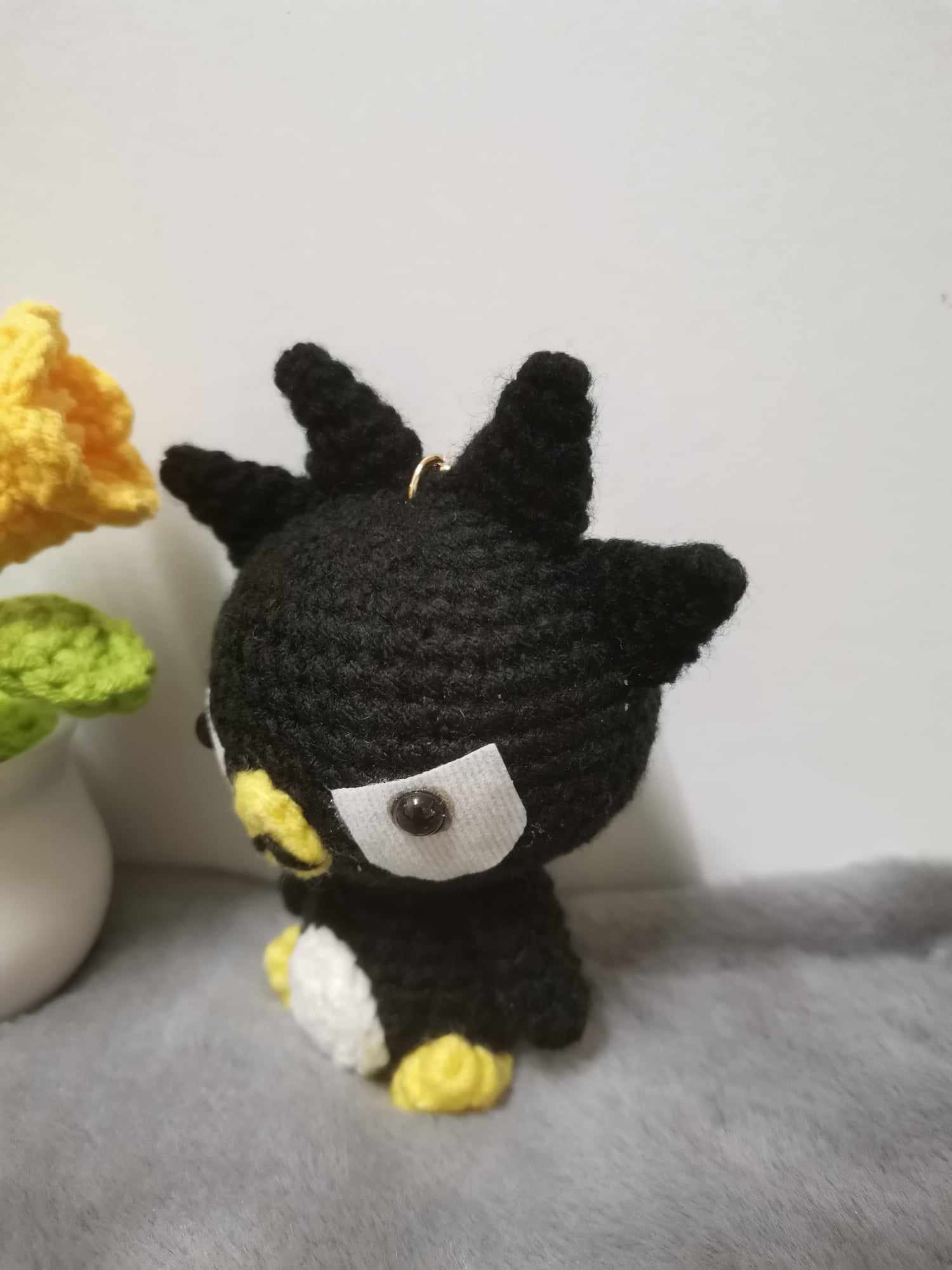 Crochet Badtz-maru Keychain, Amigurumi Crochet Black Penguin, XO, Badtz ...