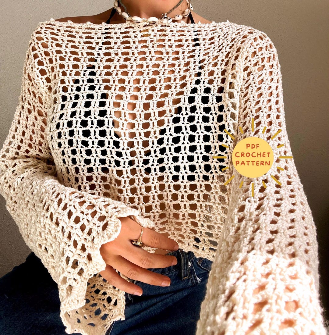 Basic Mesh Sweater Crochet Pattern/ Shrug Sleeves Top/ No Sew Pattern ...