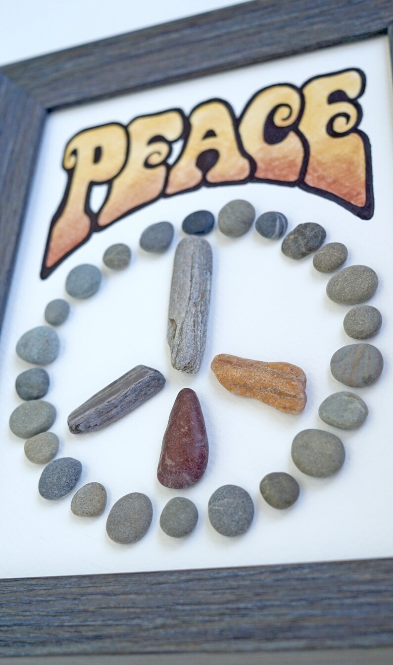 Peace Sign Pebble Art Hippie Decor Watercolor Painting - Etsy