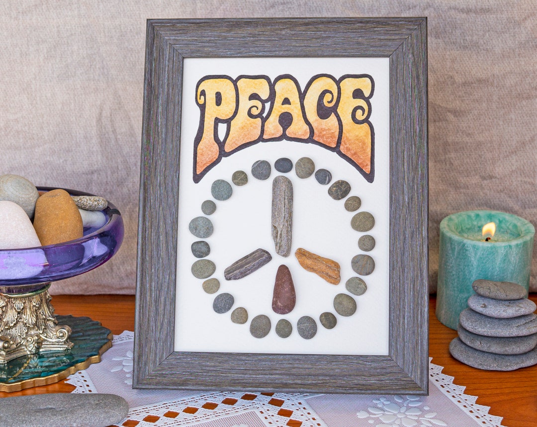 Peace Sign Pebble Art Hippie Decor Watercolor Painting - Etsy