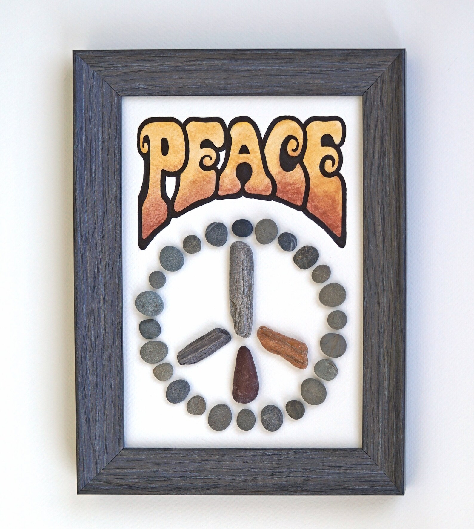 Peace Sign Pebble Art Hippie Decor Watercolor Painting - Etsy