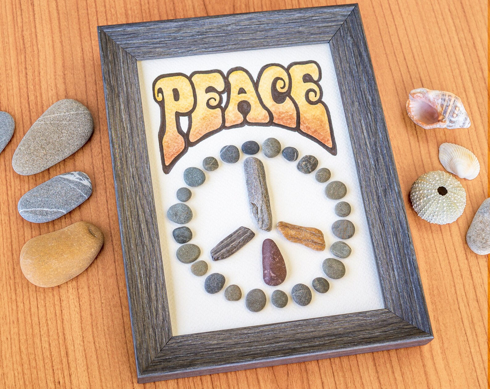 Peace Sign Pebble Art Hippie Decor Watercolor Painting - Etsy