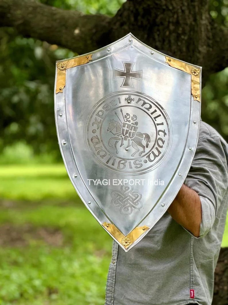 Medieval Templar Crusader Knight Shield, Handcrafted Steel & Brass With ...