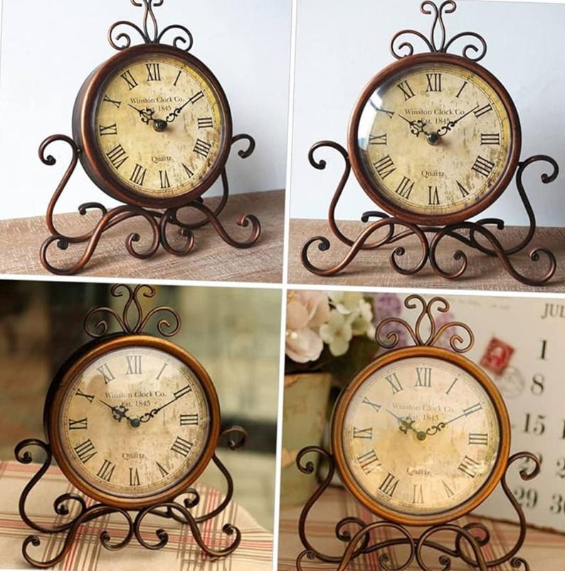 Metal Table Clock Antique Handmade Table Decor Items Office Home Desk ...