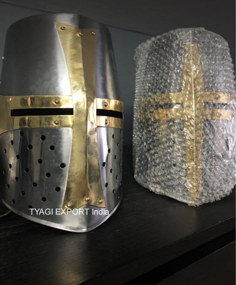 Wearable Brass Crusader Helmet | Medieval Knight Helm With Liner - Etsy
