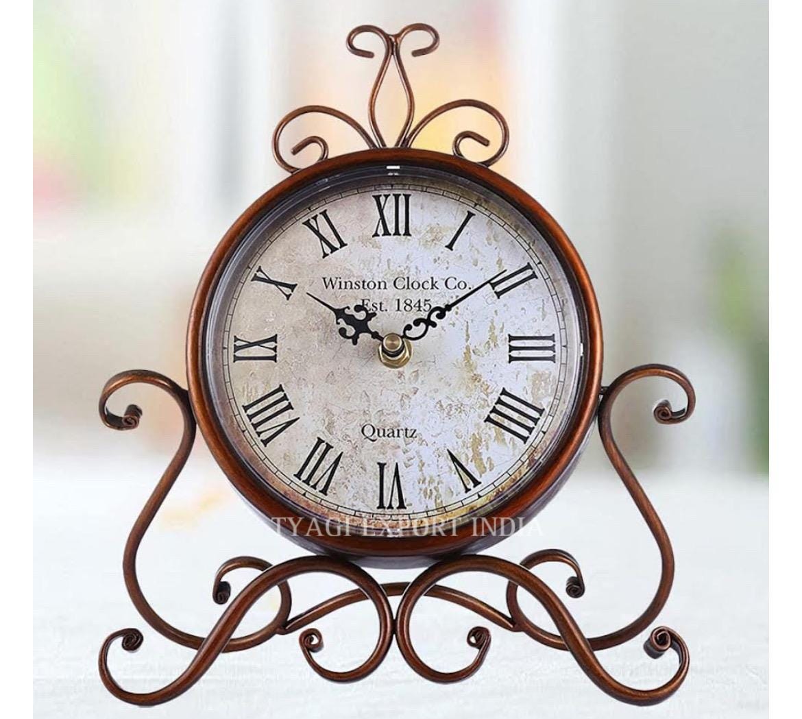 Metal Table Clock Antique Handmade Table Decor Items Office Home Desk ...