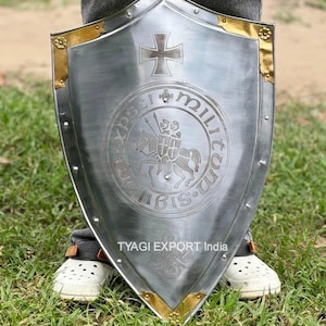 Medieval Templar Crusader Knight Shield, Handcrafted Steel & Brass With ...