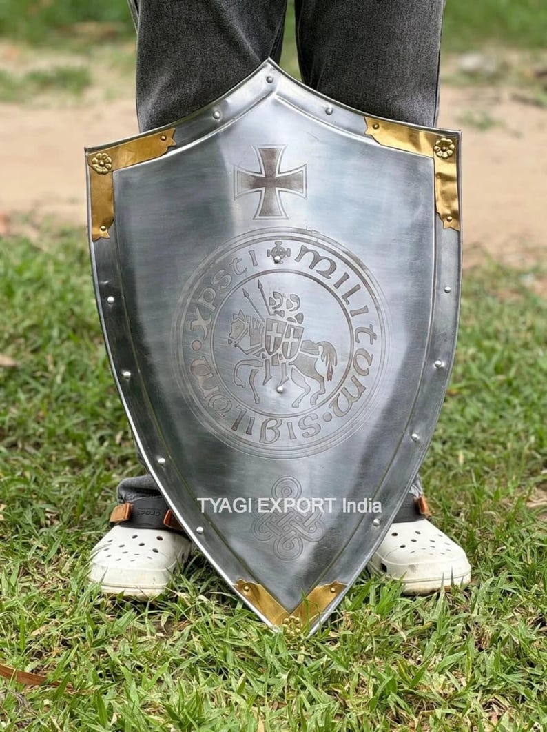 Medieval Templar Crusader Knight Shield, Handcrafted Steel & Brass With ...