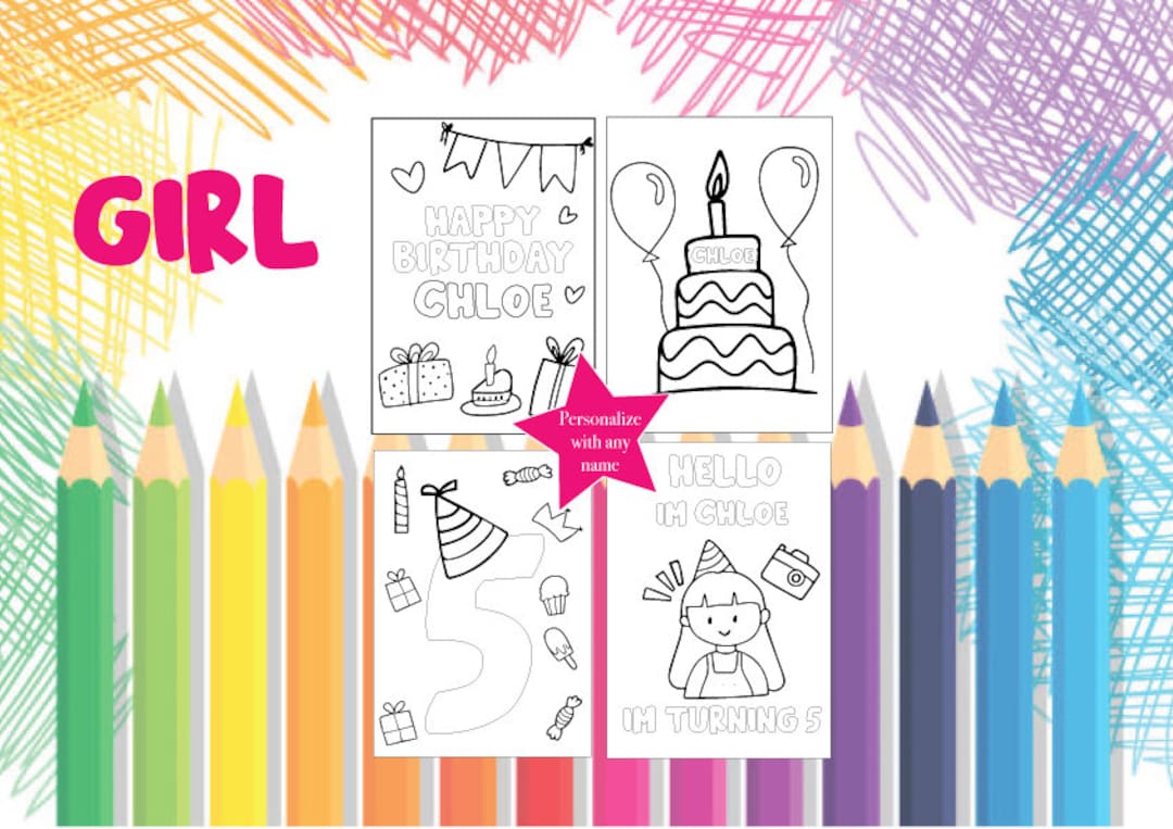 Customizable Birthday Coloring Pages for Kids Personalized - Etsy