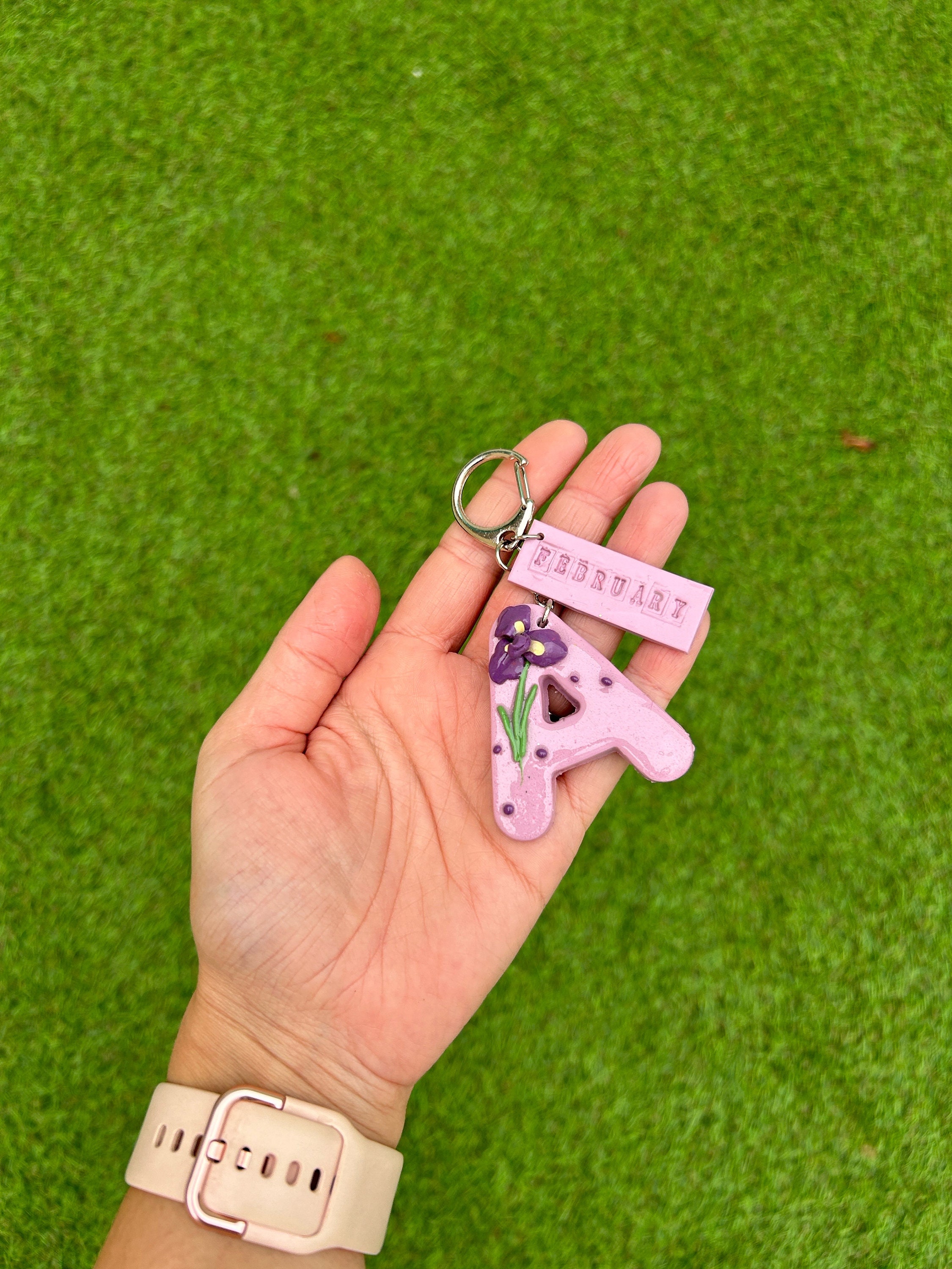Personalized Birth Flower Keychain, Polymer Clay Initial Keychain - Etsy