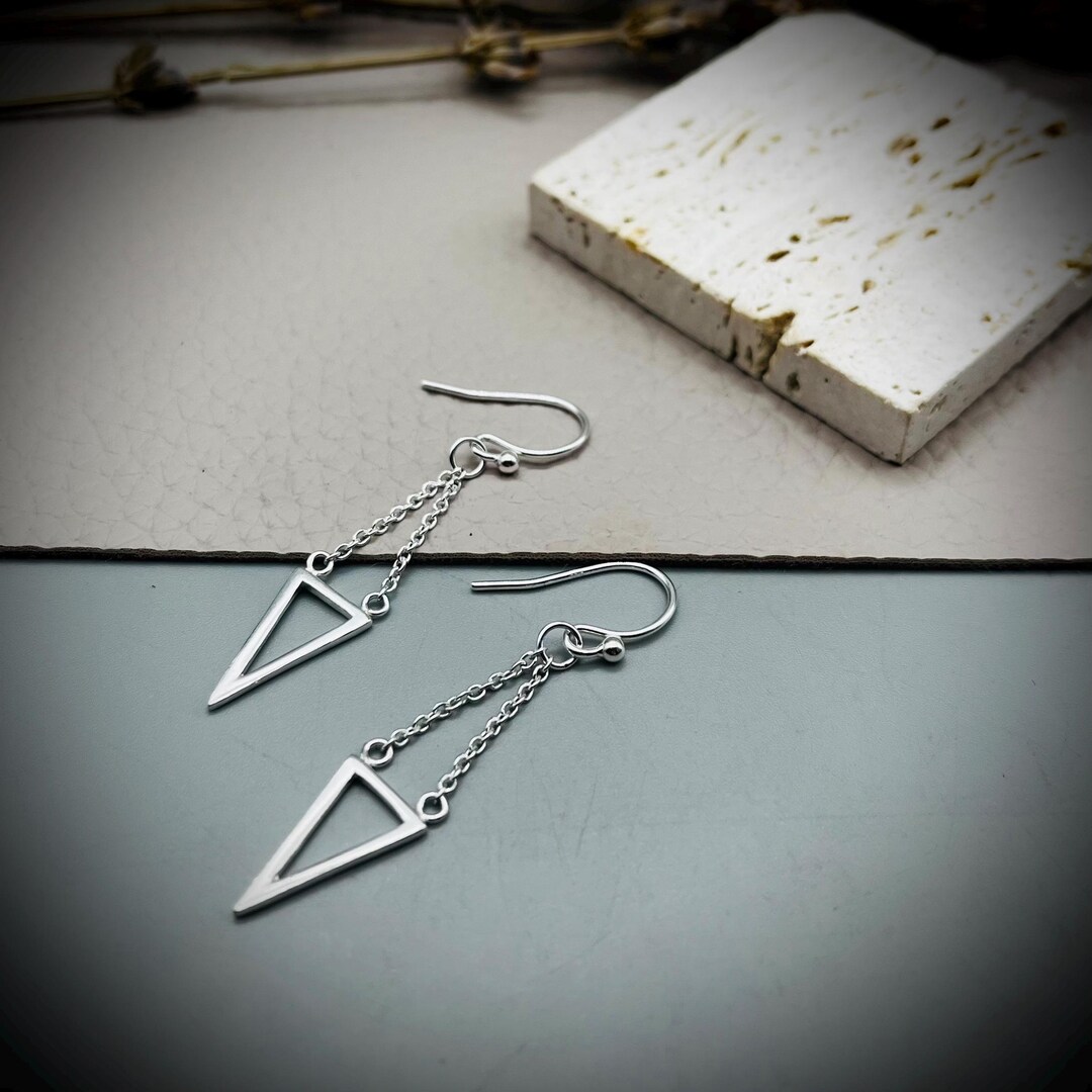 Sterling Silver Triangle Chandelier Earrings, Silver Triangle Drop ...