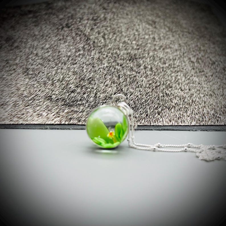 Handmade Green Flower Marble Necklace: Sterling Silver Caged Pendant ...