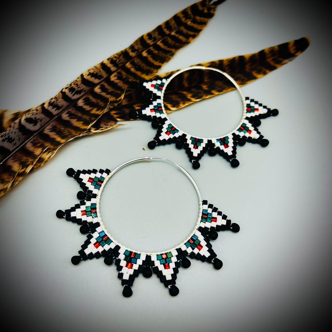 Native American Style Earrings, Boho Beaded Hoop Earrings, Native Hoop ...