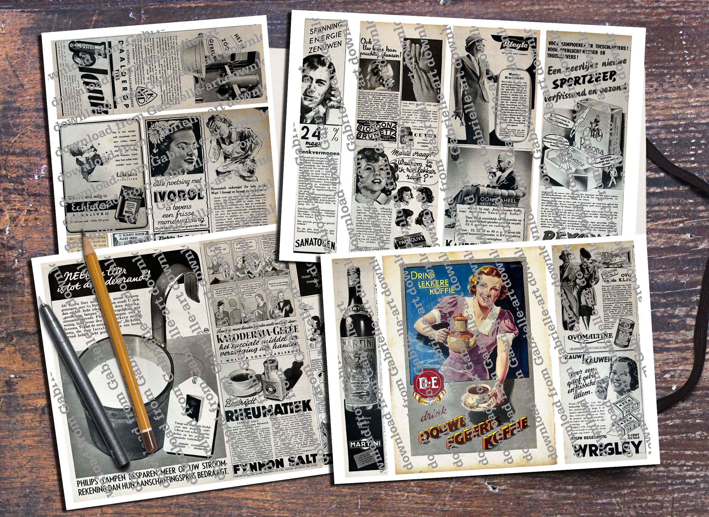 Printable Vintage Ad Collage – 4-page Cut-out Set (1930s–1950s) - Etsy